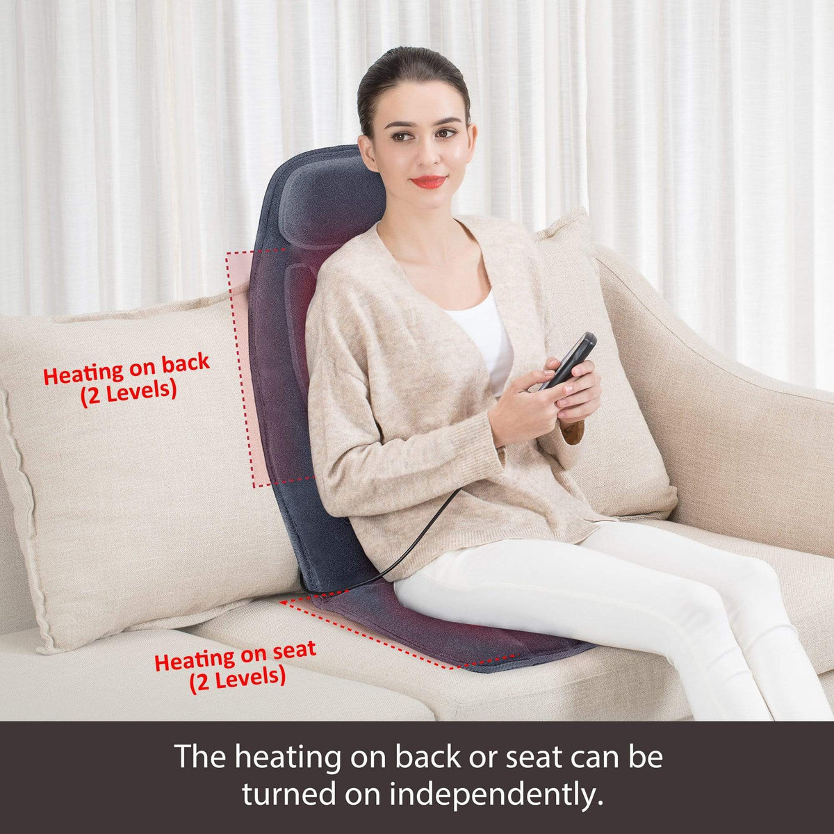 Heated Vibrating Back Massage Pad with Memory Foam - Pain Relief Cushion