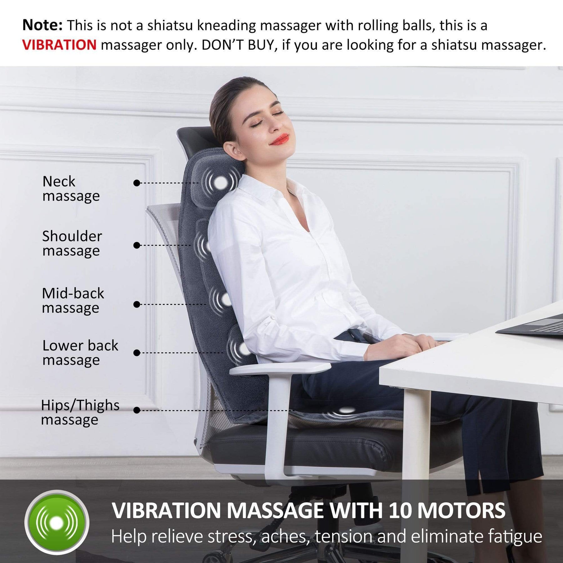Heated Vibrating Back Massage Pad with Memory Foam - Pain Relief Cushion